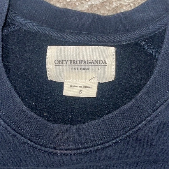 Obey | Sweaters | Obey Propaganda Navy Blue Crewneck Sweatshirt Cursive ...